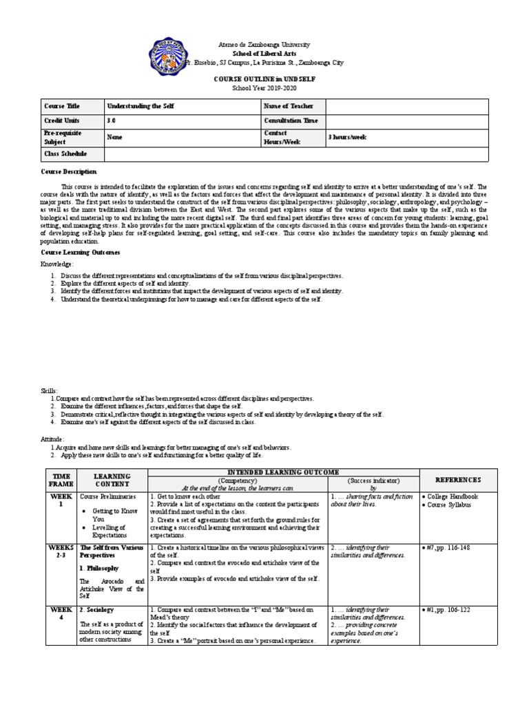 UndSelf Course Outline | PDF | Self Concept | Self