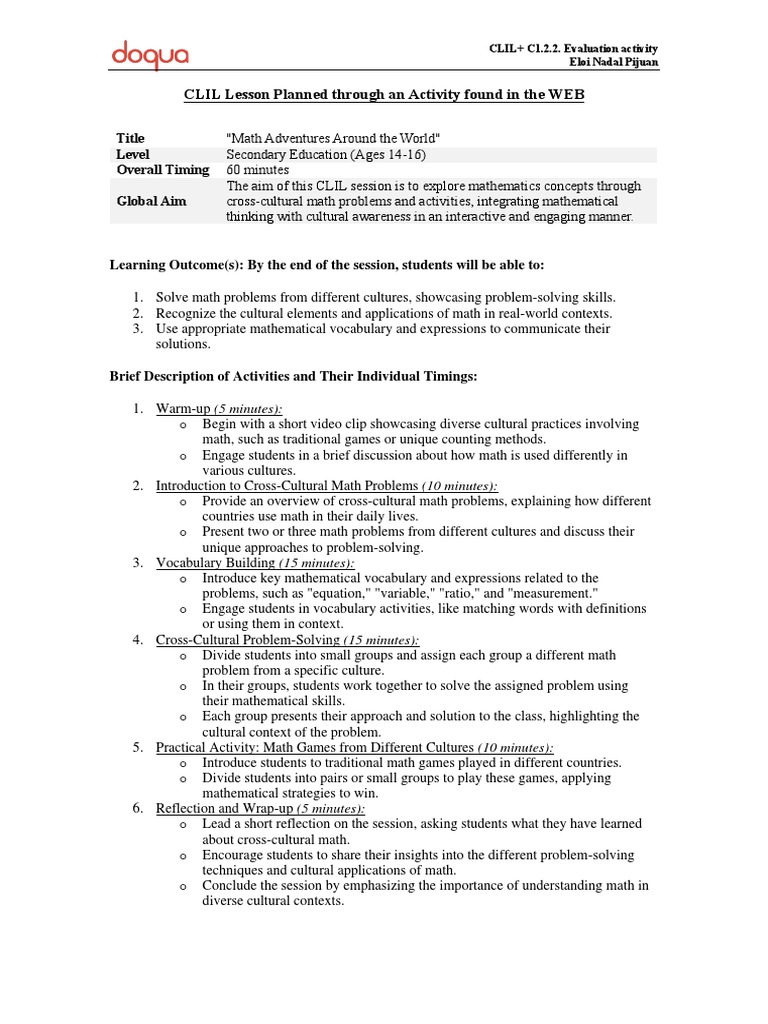 CLIL Session C1.2.2. Evaluation Activity | PDF | Mathematics | Intelligence