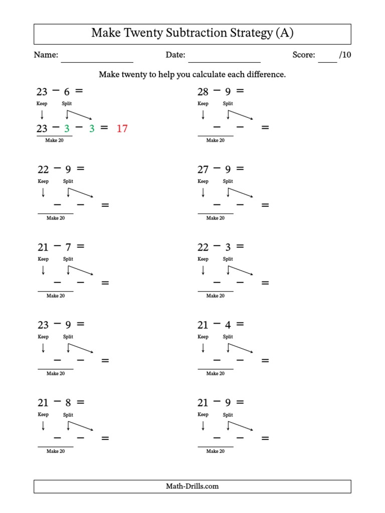 Make Twenty Subtraction Strategies | PDF | Arithmetic | Mathematics