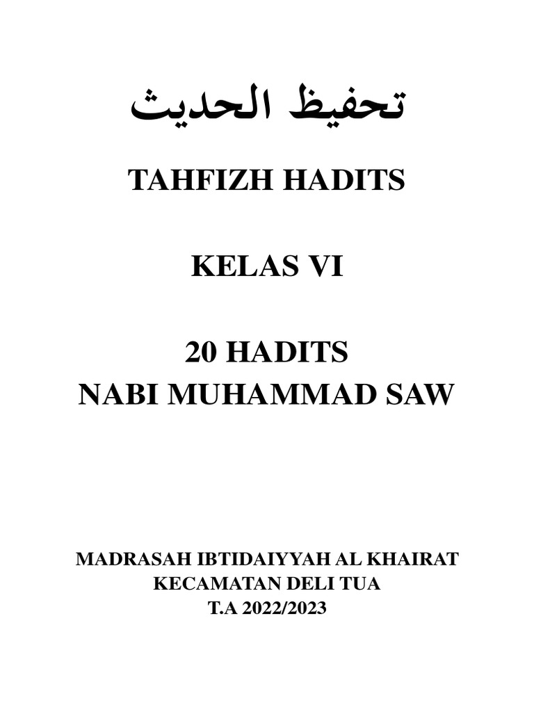 20 Hadits Pendek untuk Kelas VI | PDF | Agama & Spiritualitas