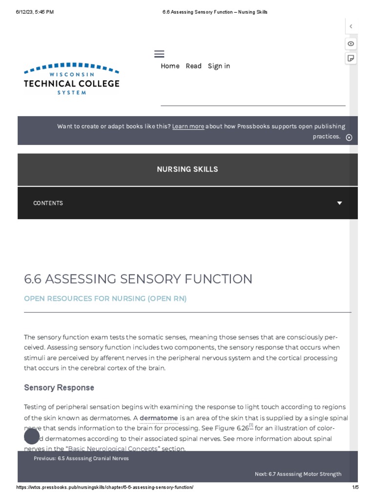 6.6 Assessing Sensory Function - Nursing Skills | PDF | Somatosensory ...