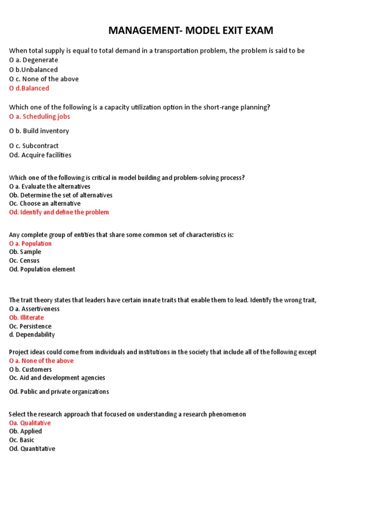 Management Model Exit Exam With Answers | PDF | Pricing | Product (Business)