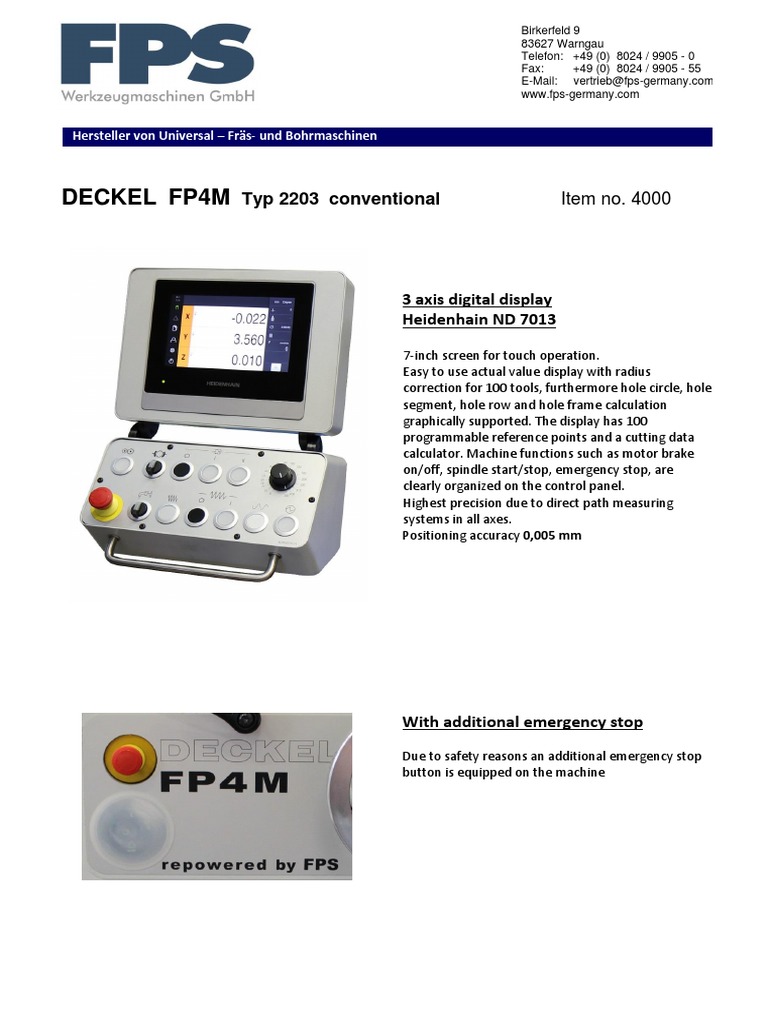 DECKEL FP4M Milling Machine Overview | PDF | Manufactured Goods | Equipment
