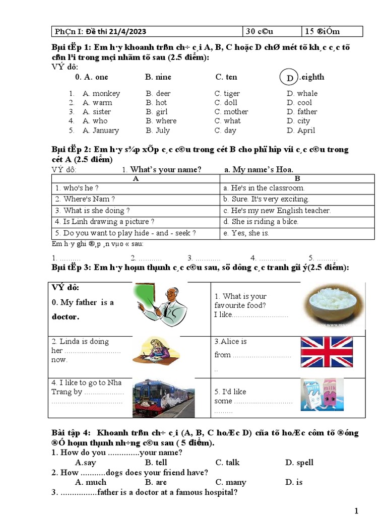 De Thi HSG Tieng Anh Lop 4 Cap Huyen | PDF | Vietnamese People | Vietnam