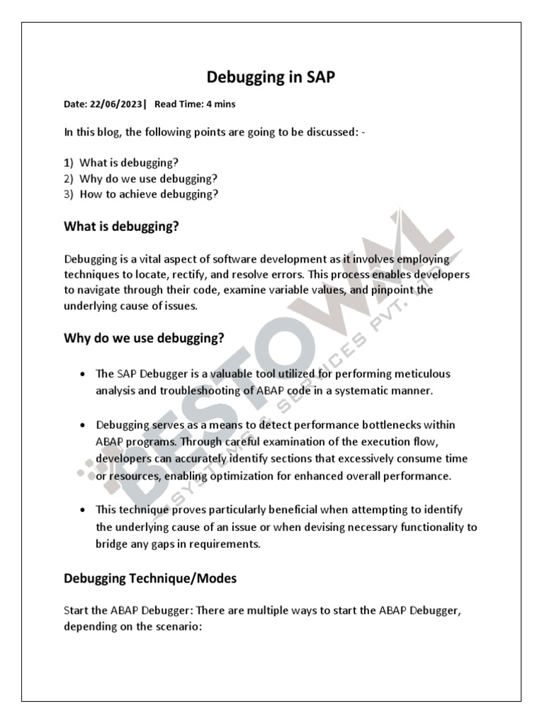 Debugging in SAP | Download Free PDF | Debugging | Computer Program