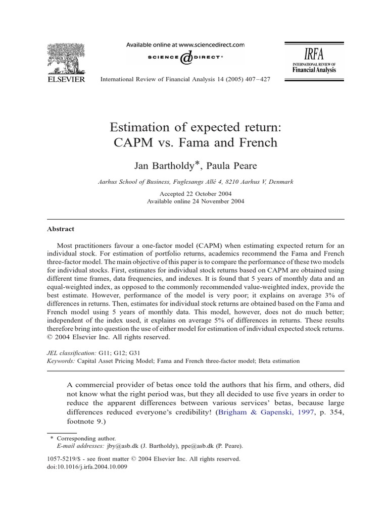 Stimation of Expected Return - CAPM vs. Fama and French | PDF | Capital ...