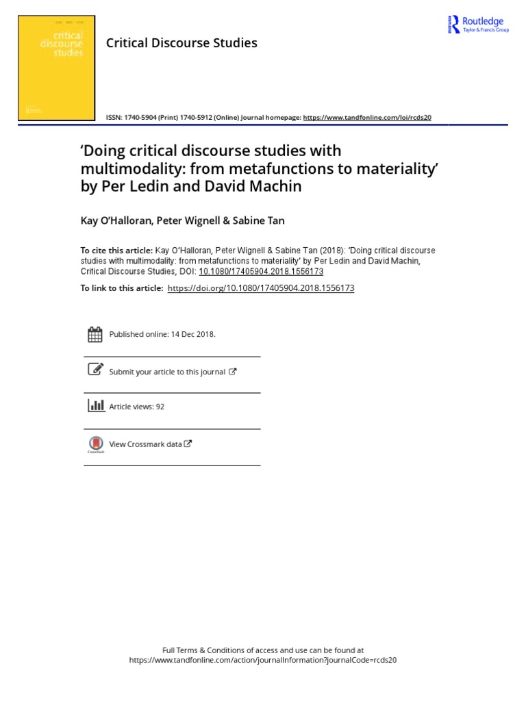 Doing Critical Discourse Studies With Multimodality: From Metafunctions To Materiality' by Per ...