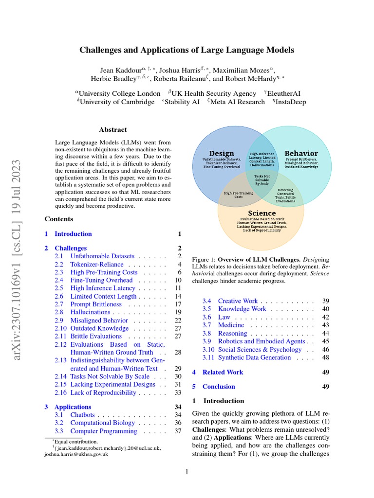 Challenges and Applications of Large Language Models: Desi GN Behavior ...