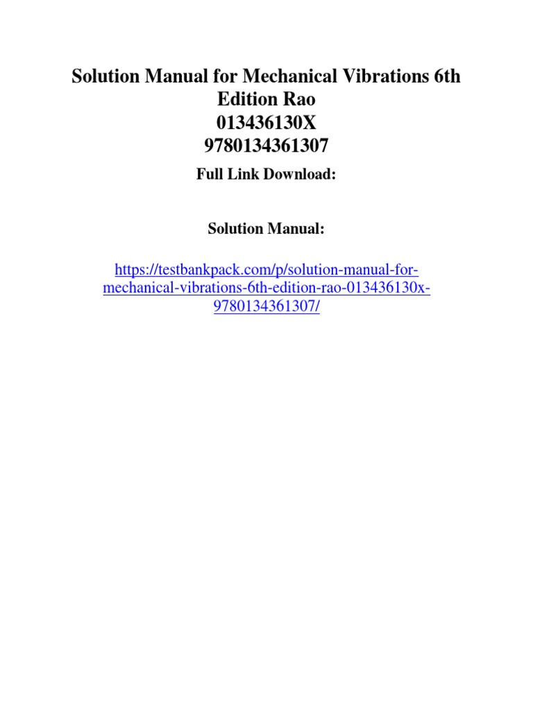 Mechanical Vibrations 6th Edition Rao 013436130X Solution Manual | PDF | All Rights Reserved ...