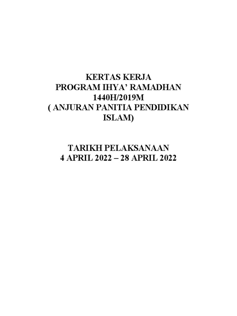 Kertas Kerja Program Ihya Ramadhan 2022 | PDF