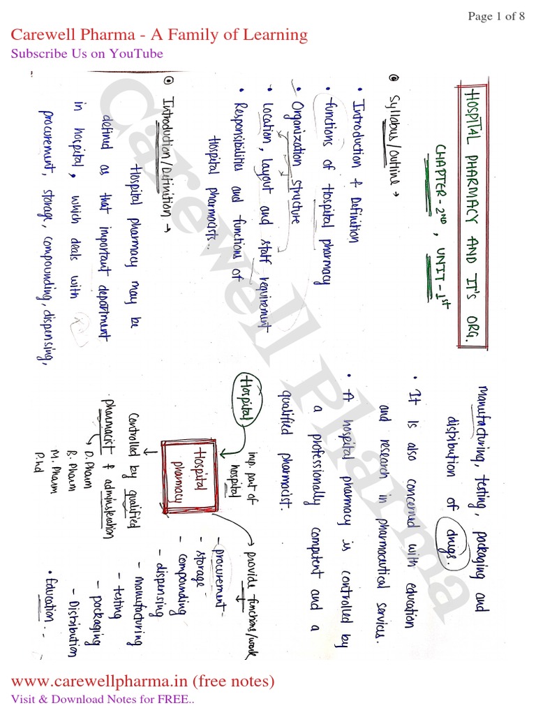 7th Sem Hospital Pharmacy Notes | PDF