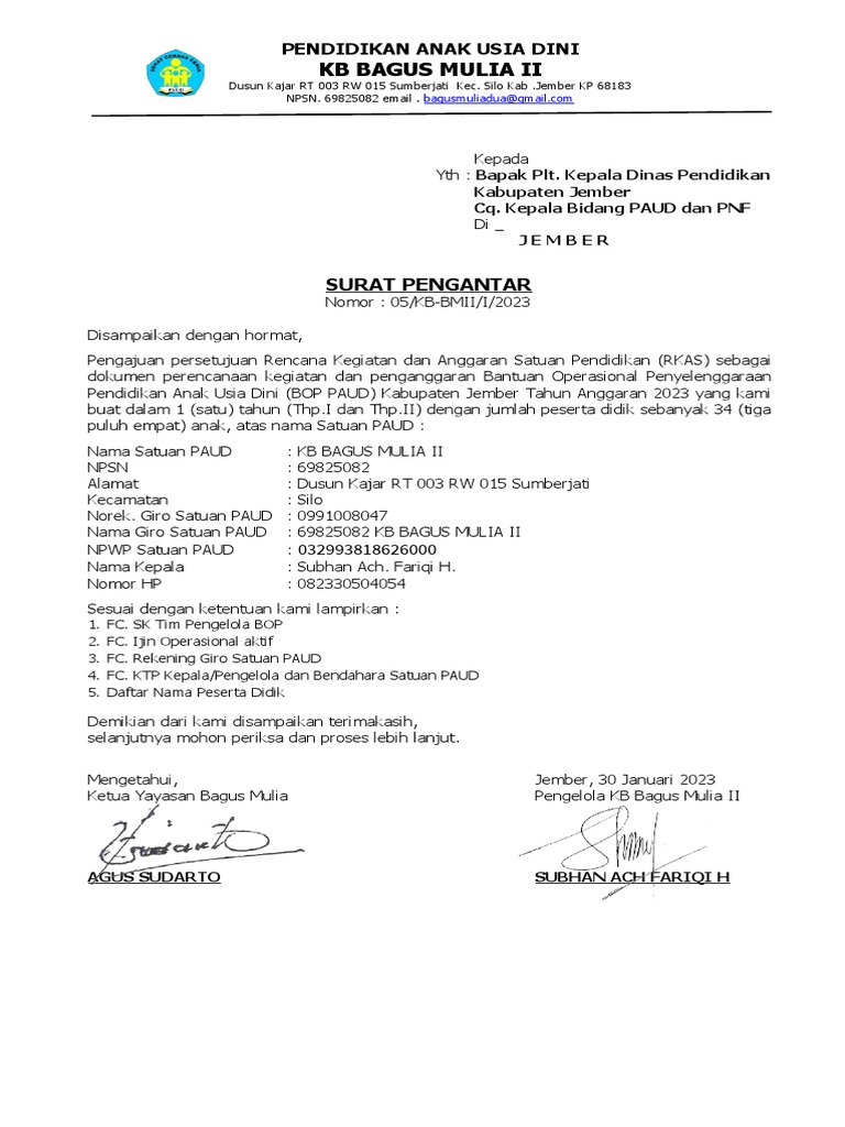 05-Kb-Bmii-I-2023 Surat Pengantar Rkas 2023 | PDF