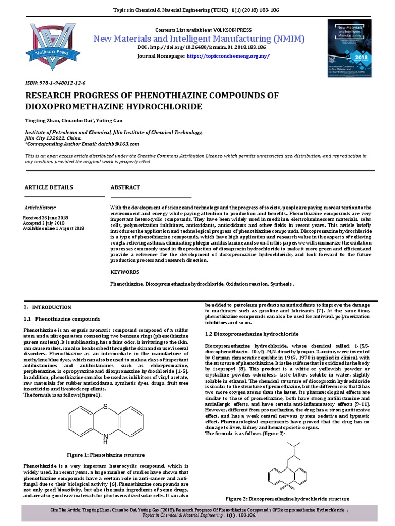 Research Progress of Phenothiazine Compounds of Di | PDF | Chemical ...