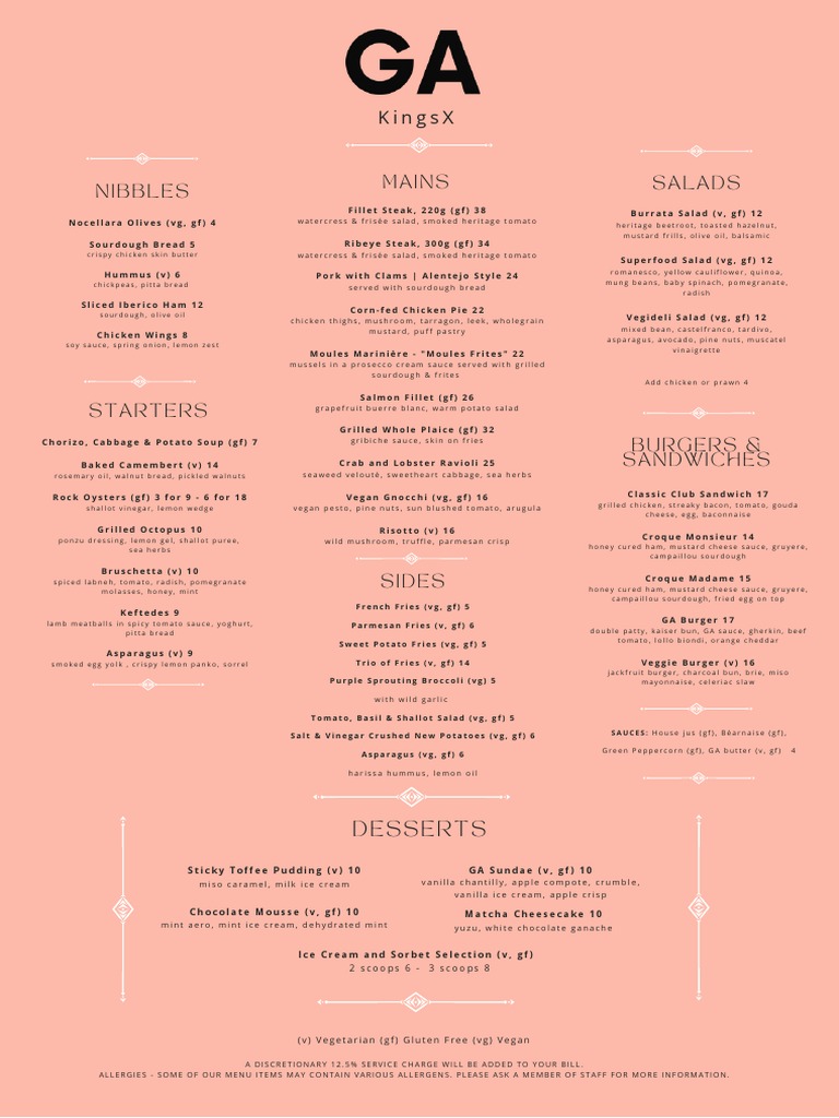 GA Kings X Menu Overview | PDF | Sauce | Salad