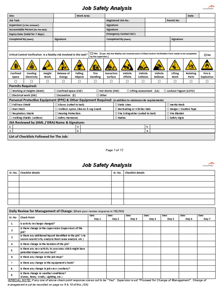 AML - Job Safety Analysis Form - Lifting | PDF | Safety