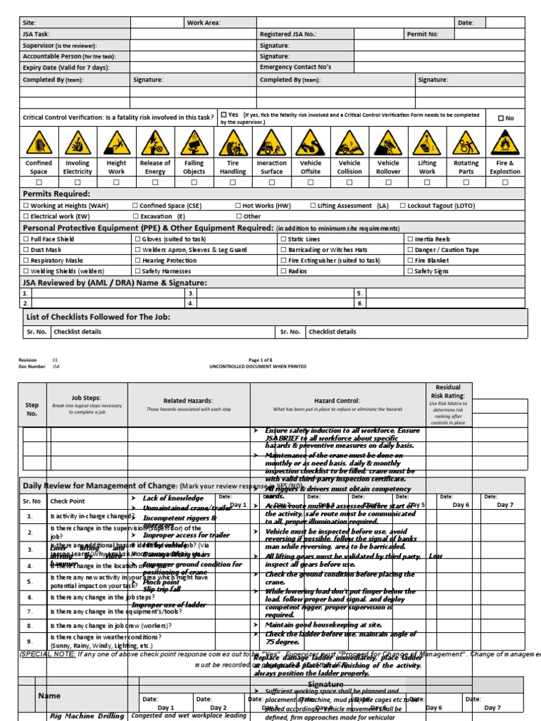 AML - Job Safety Analysis Form - Piling | PDF | Injury | Risk