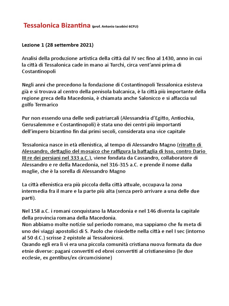 Tessalonica Bizantina Prof. Iacobini | PDF