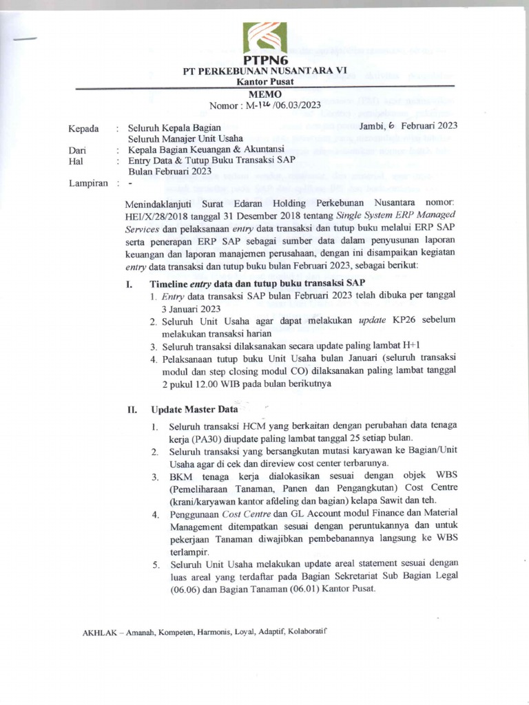 Entry Data Dan Tutup Buku Transaksi SAP Bulan Februari 2023 | PDF