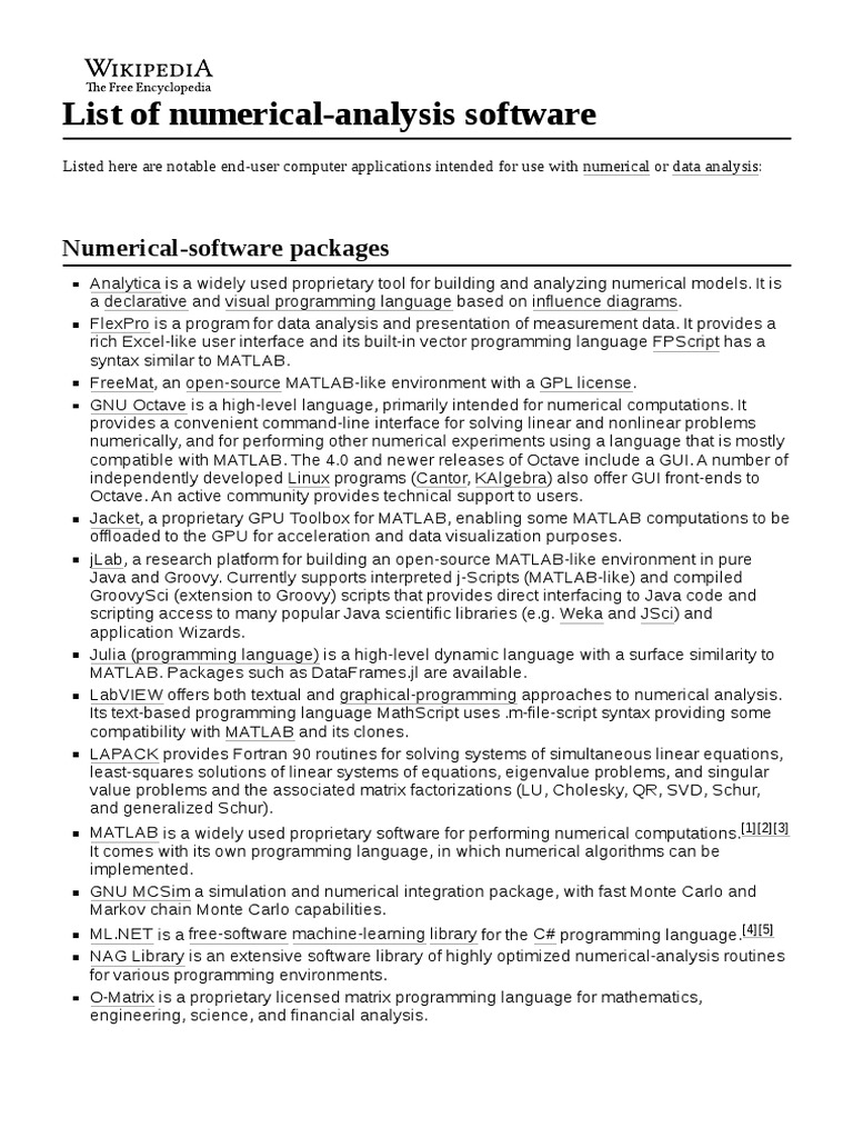 List of Numerical-Analysis Software | PDF | Matlab | Finite Element Method