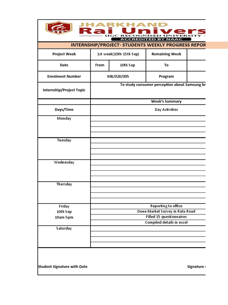 Internship-Project - Students Weekly Progress Report | PDF