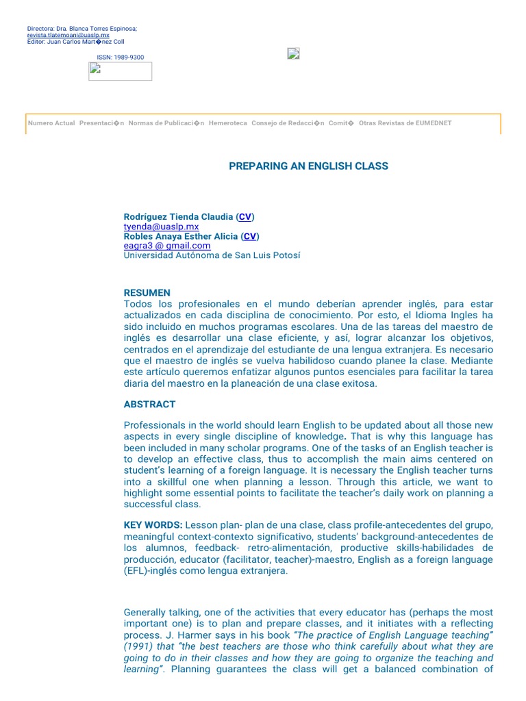 Preparing An English Class | PDF | Teachers | Learning