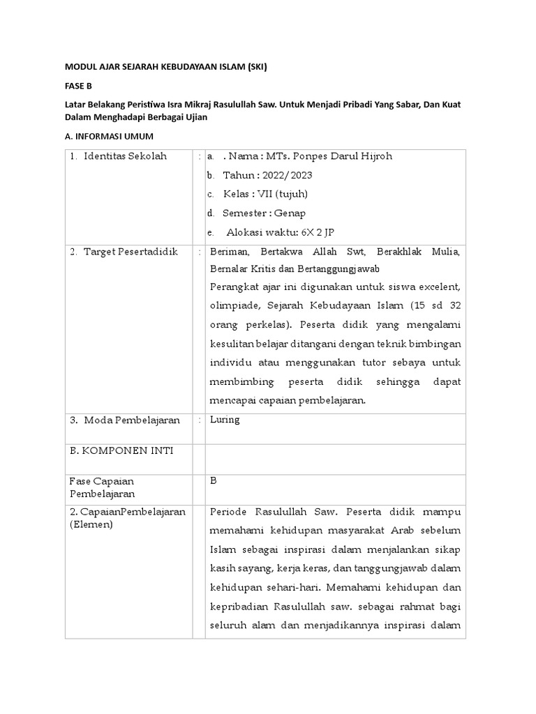 Modul Ajar Sejarah Kebudayaan Islam Supono | PDF | Agama & Spiritualitas