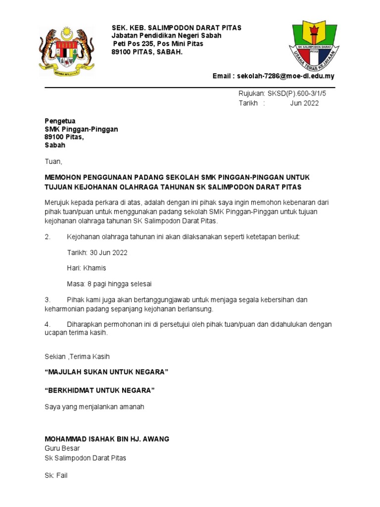 Surat Pinjam Padang & Peralatan | PDF