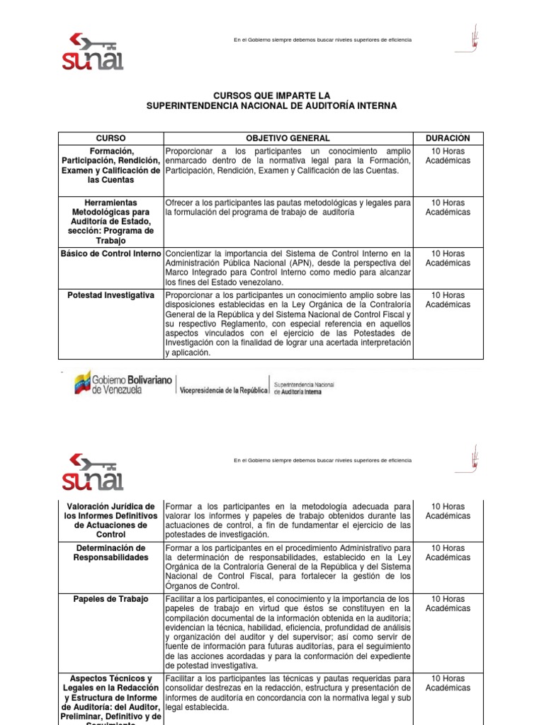 Cursos Que Imparte La Sunai | PDF | Auditoría | Administración Pública