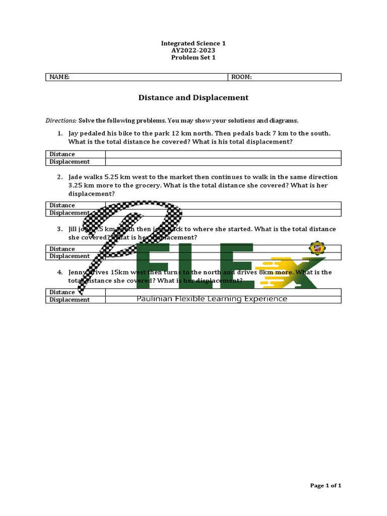 Problem Set 1 Distance And Displacement Pdf