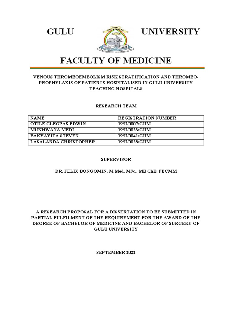 VTE Risk and Thromboprophylaxis Study | PDF | Thrombosis | Tissue (Biology)