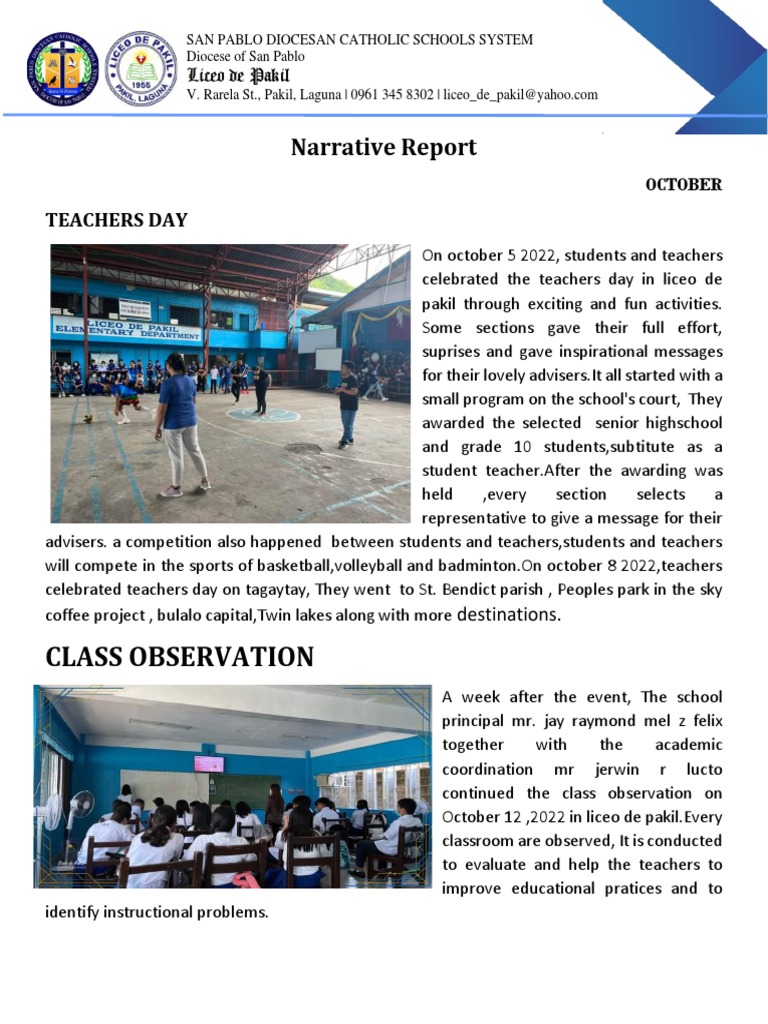 Liceo de Pakil October Activities Report | PDF | Catholic Church