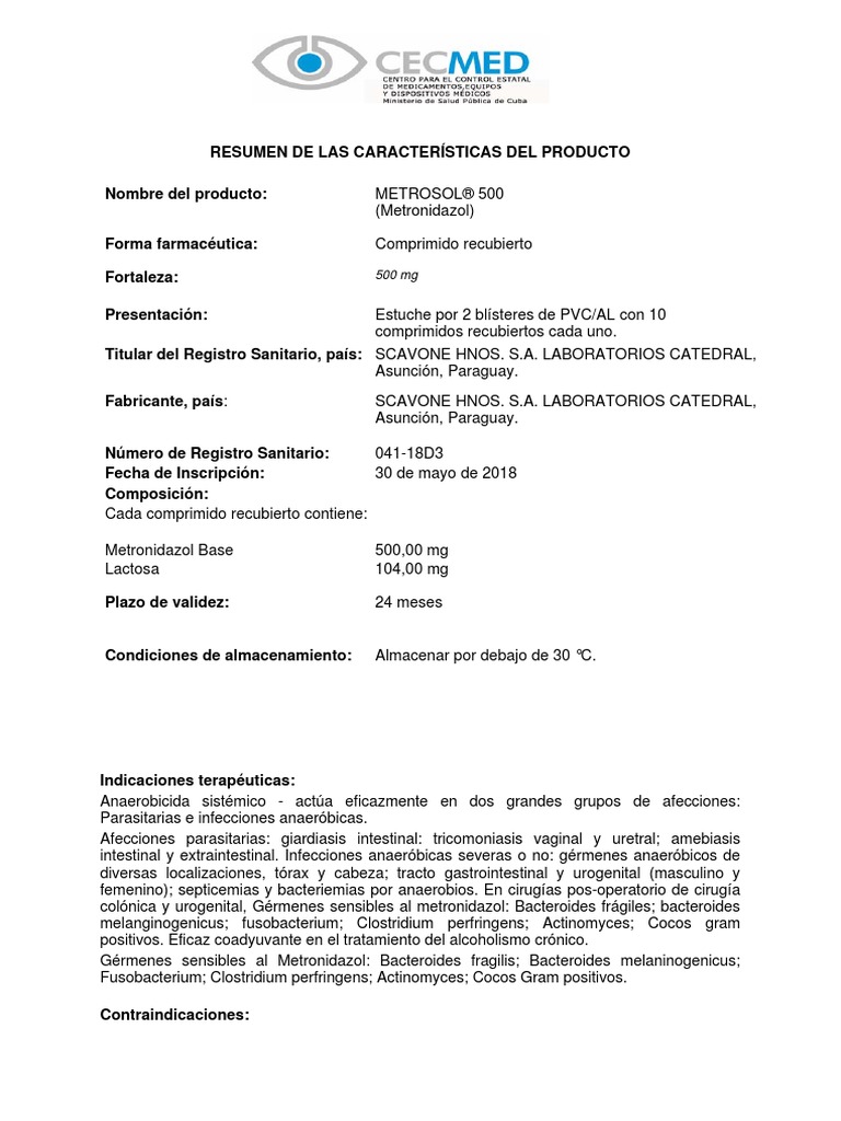 041-18d3 Metrosol | PDF | El embarazo | Enfermedades y trastornos
