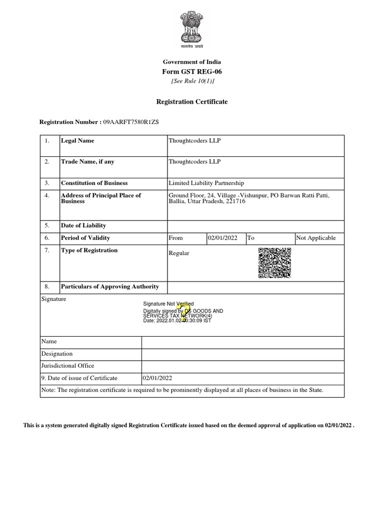 GST Registration Certificate | PDF | Limited Liability Partnership ...