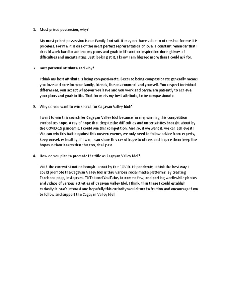 Most Prized Possession - How To Answer | PDF | Career & Growth | Self ...