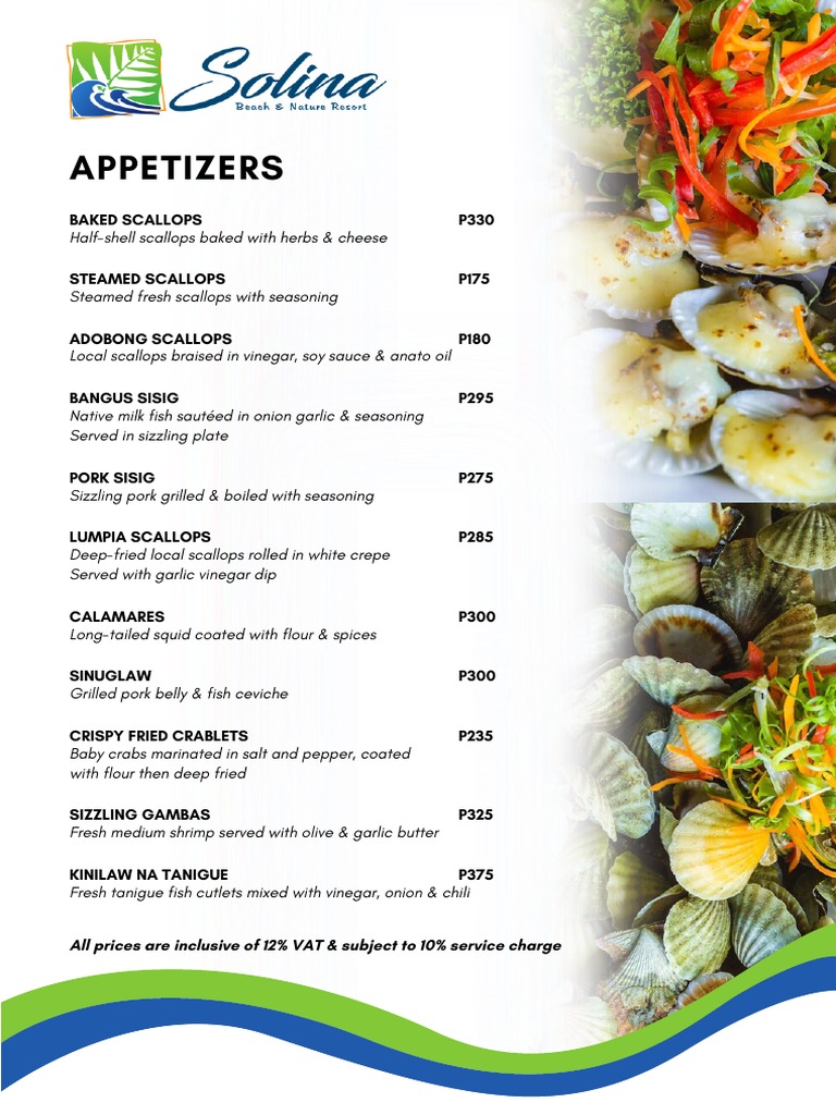 Solina Menu 2023 RESTO | PDF | Cuisine | Western Cuisine