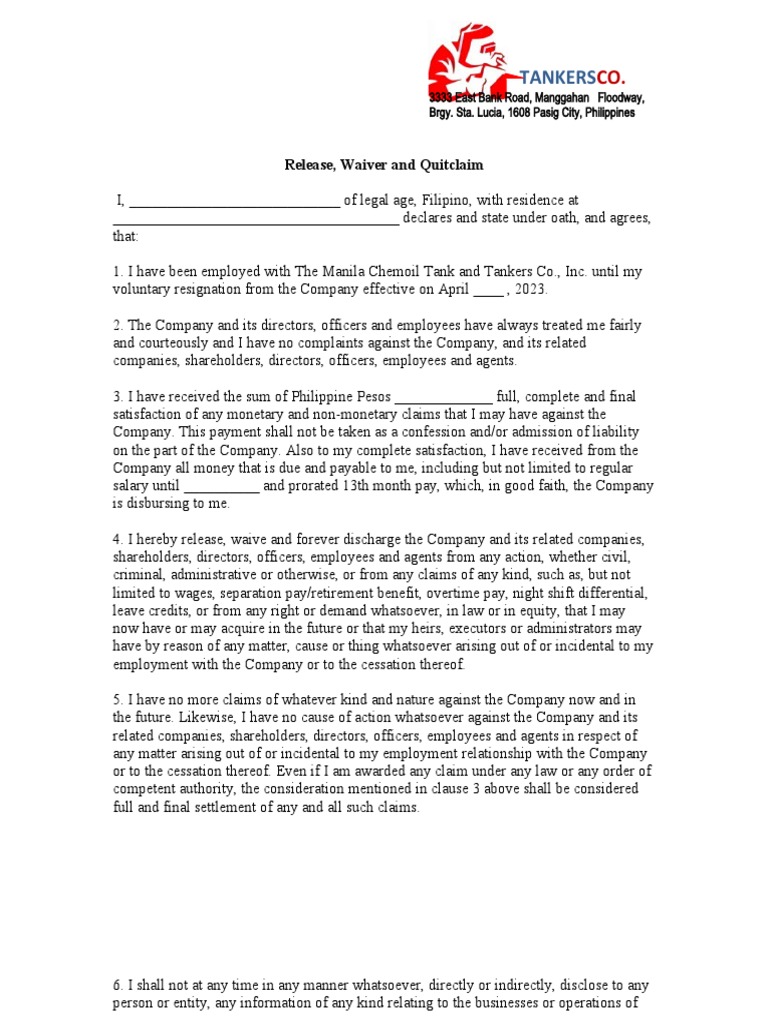 Quitclaim and Clearance Form | PDF | Private Law | Business