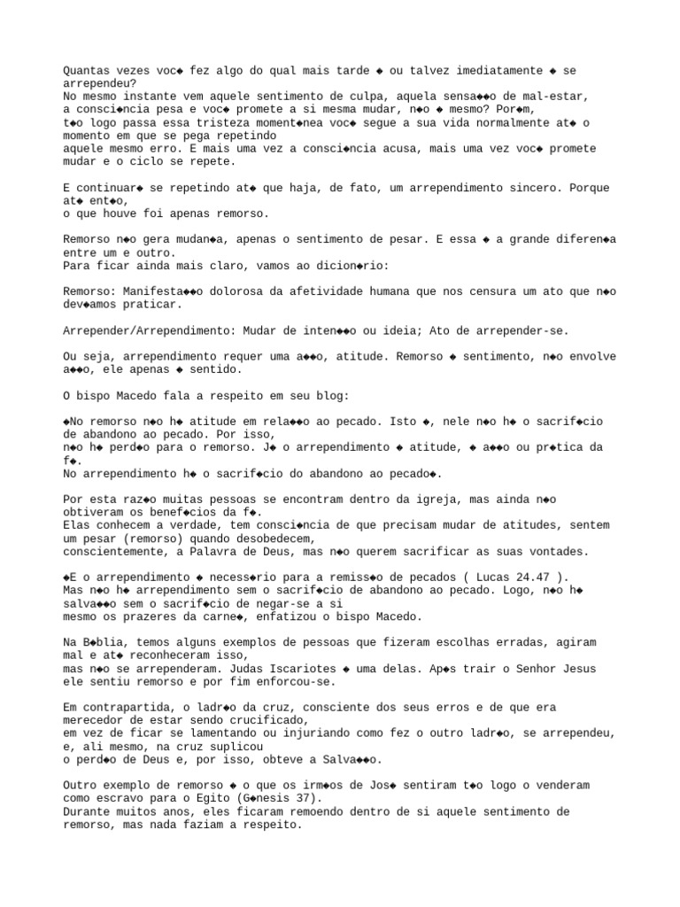 Diferença entre Remorso e Arrependimento | PDF | Pecado | Sentimento