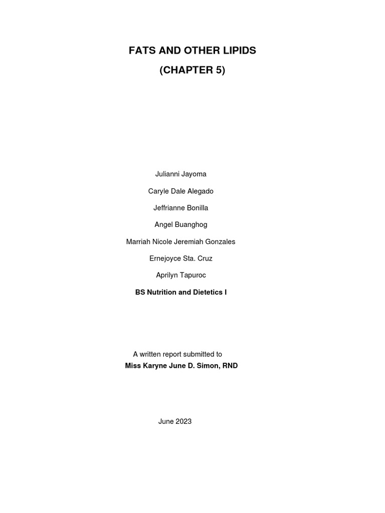 FATS AND OTHER LIPIDS Report Basic Nutri Group 5 BSND1A | PDF | Fat | Fatty Acid
