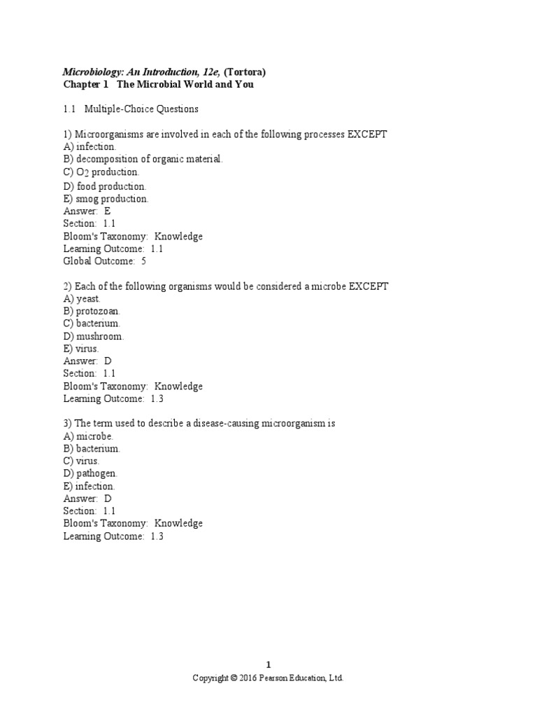 01 Test Bank | PDF | Microorganism | Infection