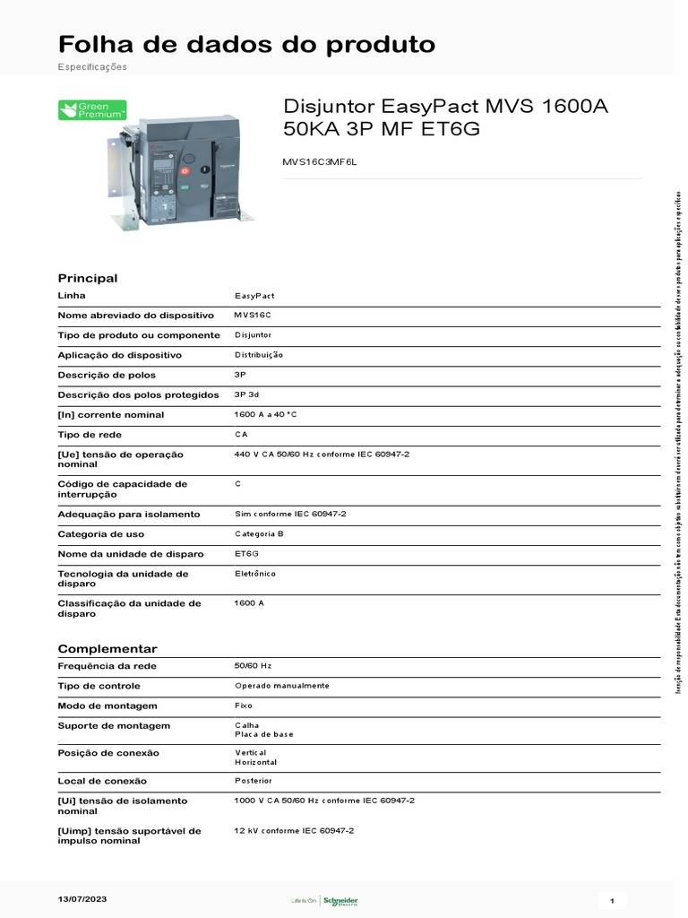Disjuntores EasyPact MVS - MVS16C3MF6L | PDF | Engenharia Elétrica ...