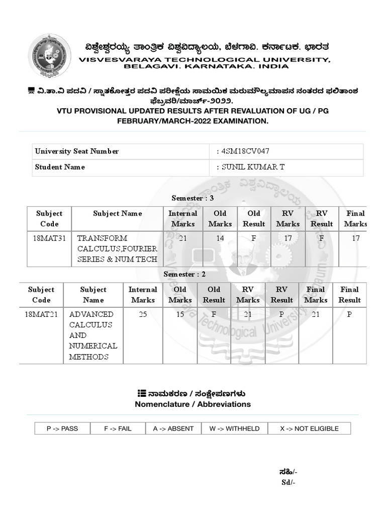 VTU Updated Results After Revaluation 2022 | PDF