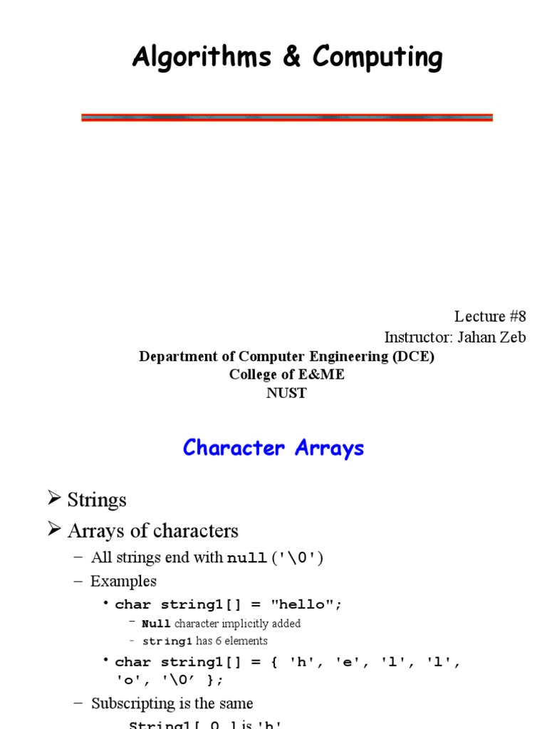 1st Sem Itp Lecture 8 Algorithms And Computing Pdf String Computer Science Computer Data 0743