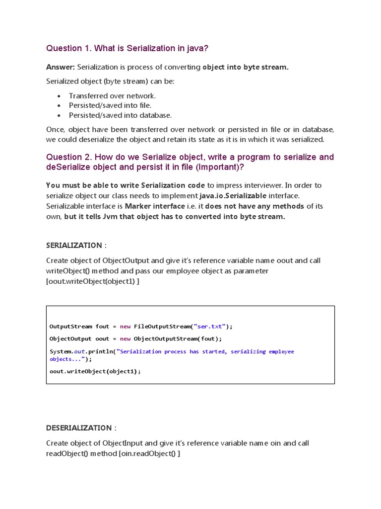 Serialization | PDF | Inheritance (Object Oriented Programming ... Serialization | PDF | Inheritance (Object Oriented Programming ...