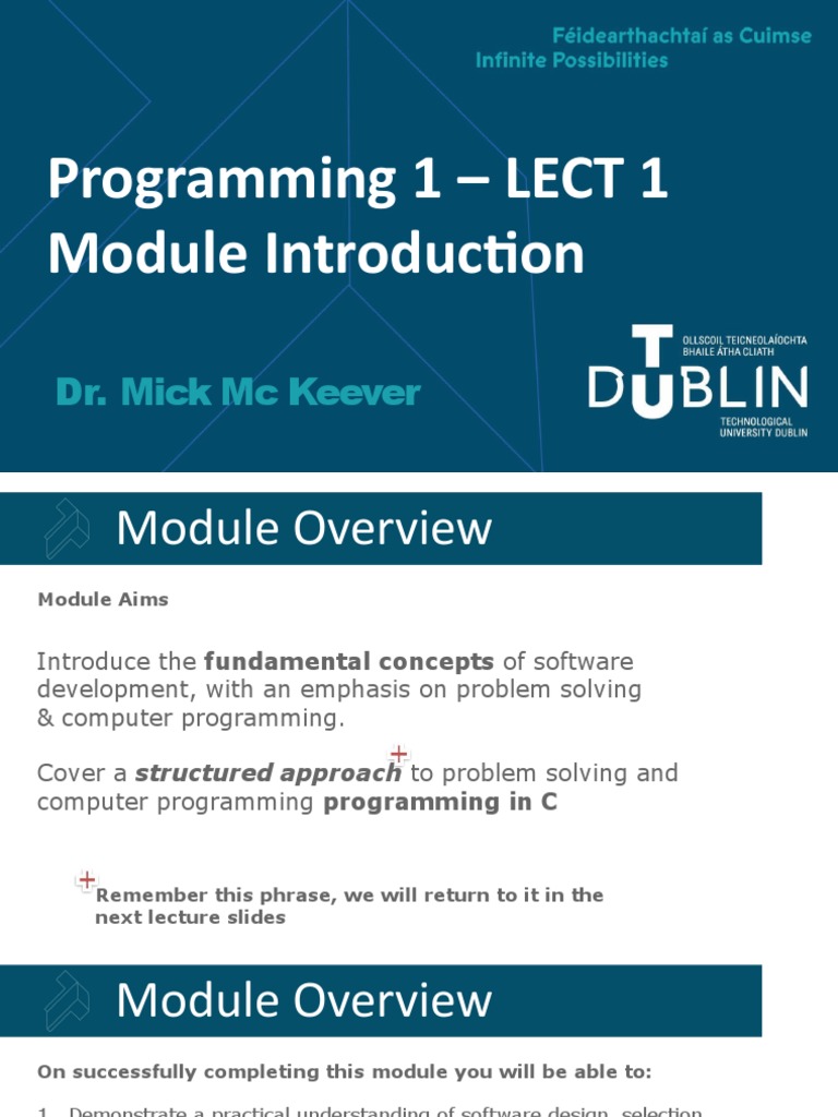 2 Programming 1 L1 Module Introduction Pdf Computer Programming Systems Science