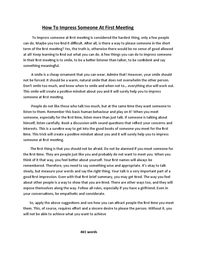 How To Impress Someone at First Meeting | PDF