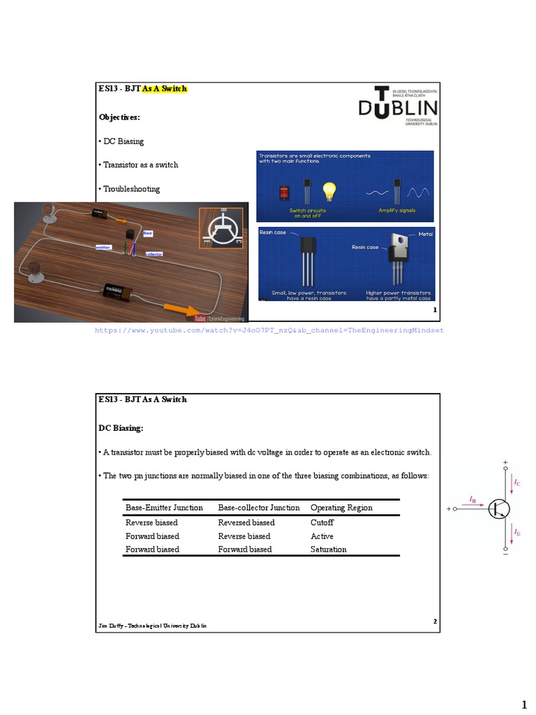 Lecture Note 10 - BJT Switch Amp | PDF | Bipolar Junction Transistor | Amplifier