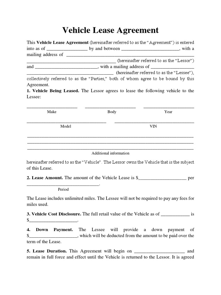 Main - Vehicle Lease Agreement Template | PDF | Lease | Law And Economics