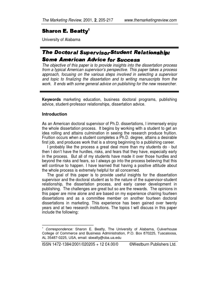 The Doctoral Supervisor Student Relationship-Some American Advice For ...