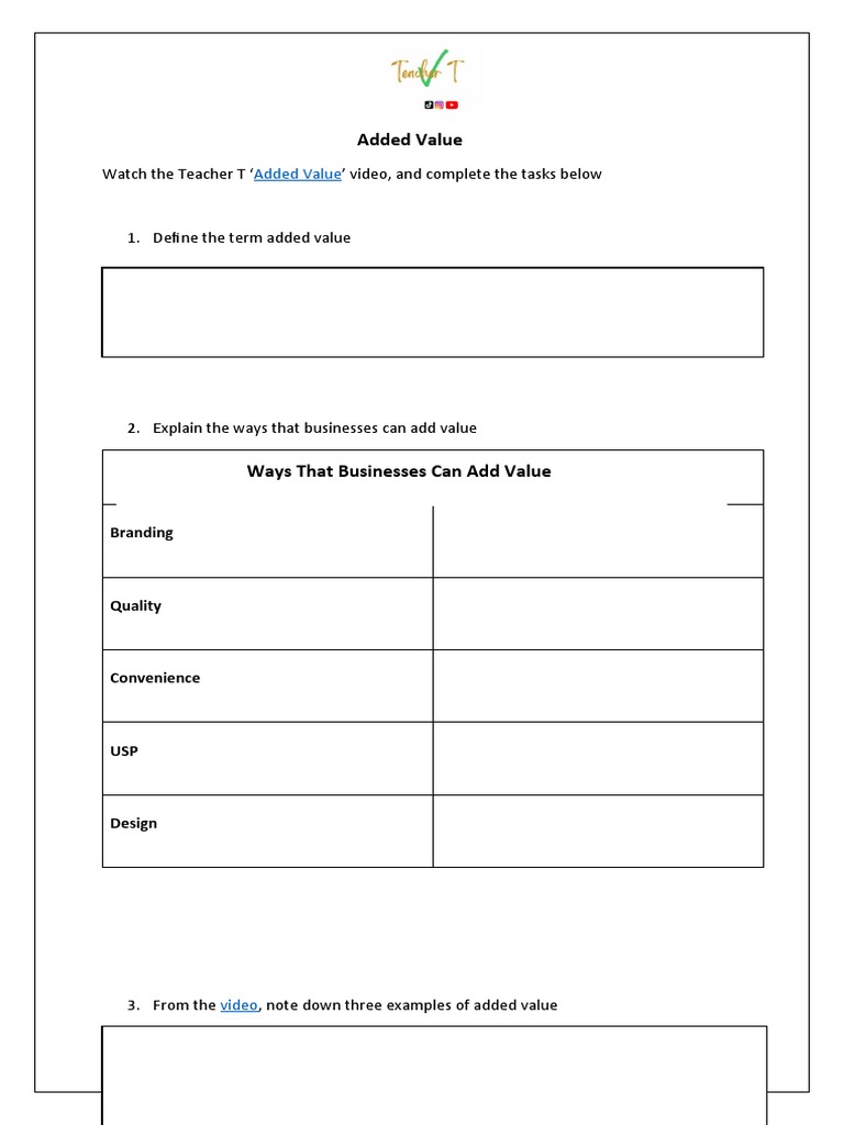Added Value Worksheet | PDF