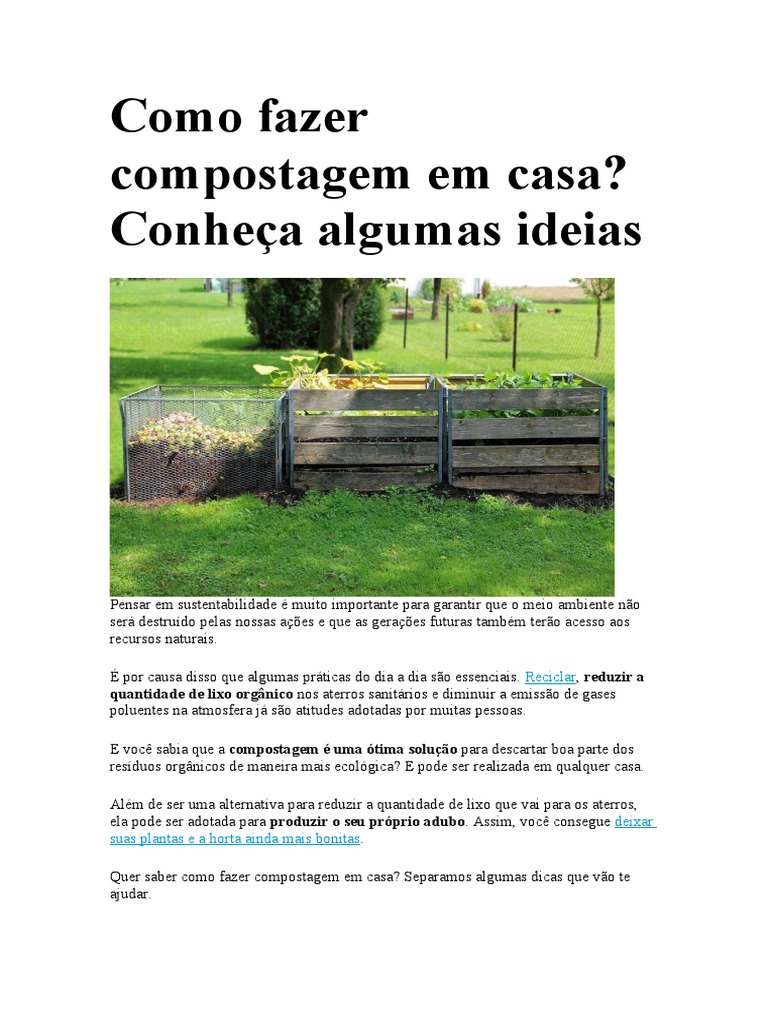 Como Fazer Compostagem em Casa | Descargar gratis PDF | Composto ...